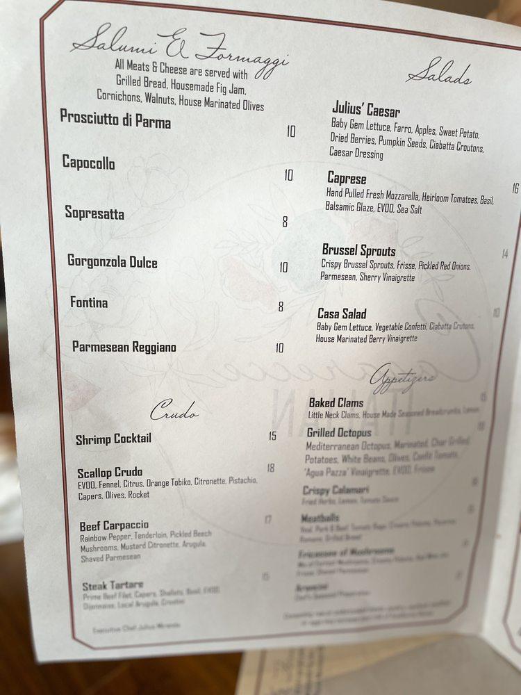 Menu at Casarecce Italian pub & bar, Bellmore