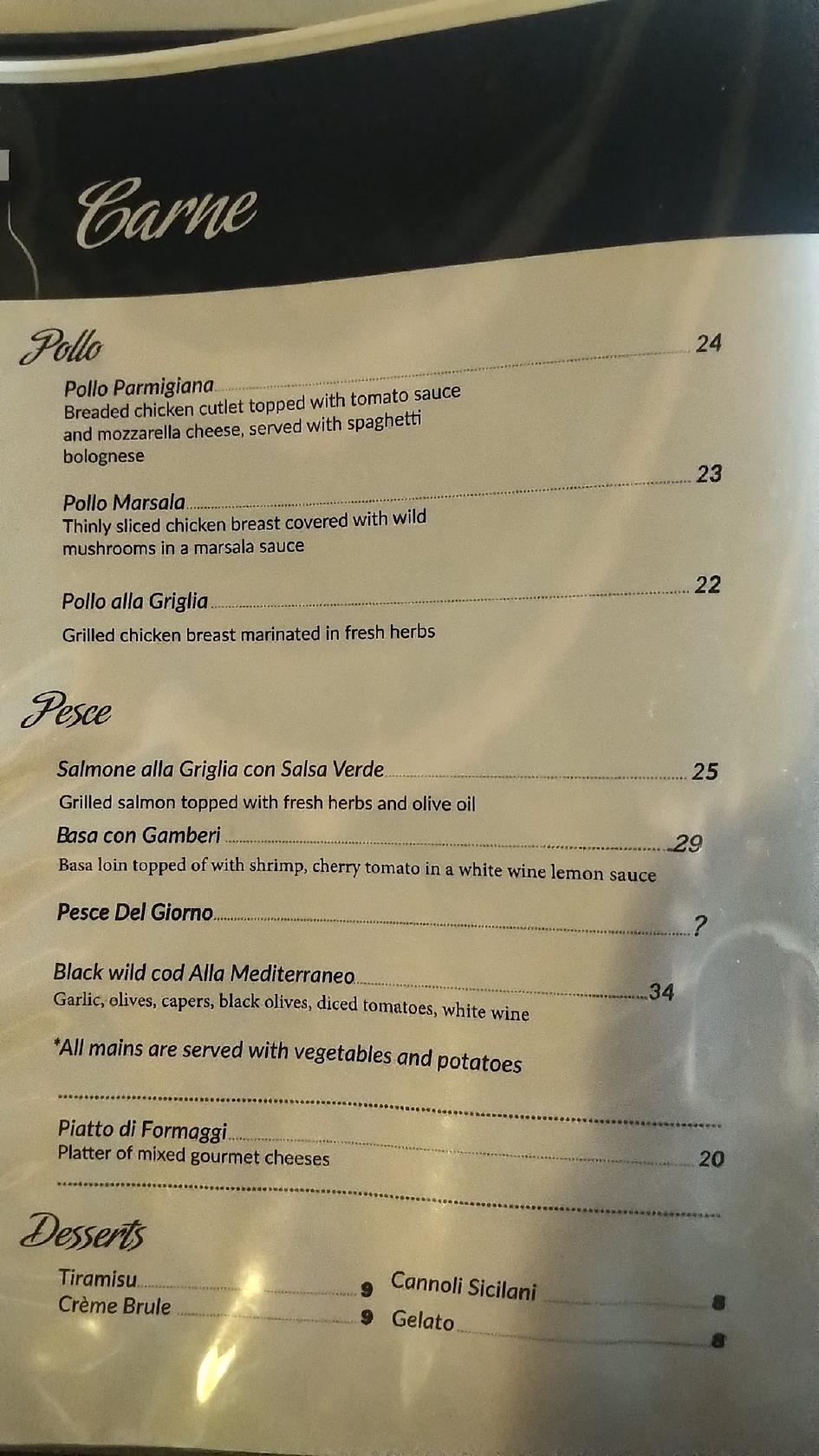 Menu at Cucina da Vito restaurant, Ottawa