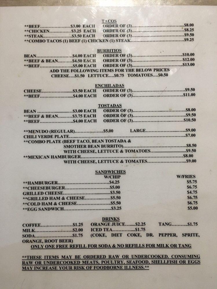 Menu at EL TORO restaurant, Denver
