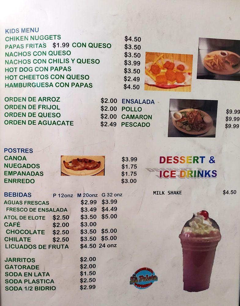 Carta de La Paleta Restaurant Y Pupuseria, Irving