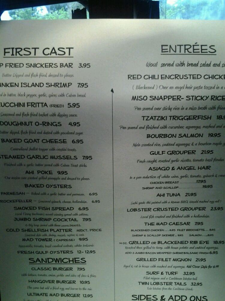 Menu at Mad Fish steakhouse, Saint Pete Beach