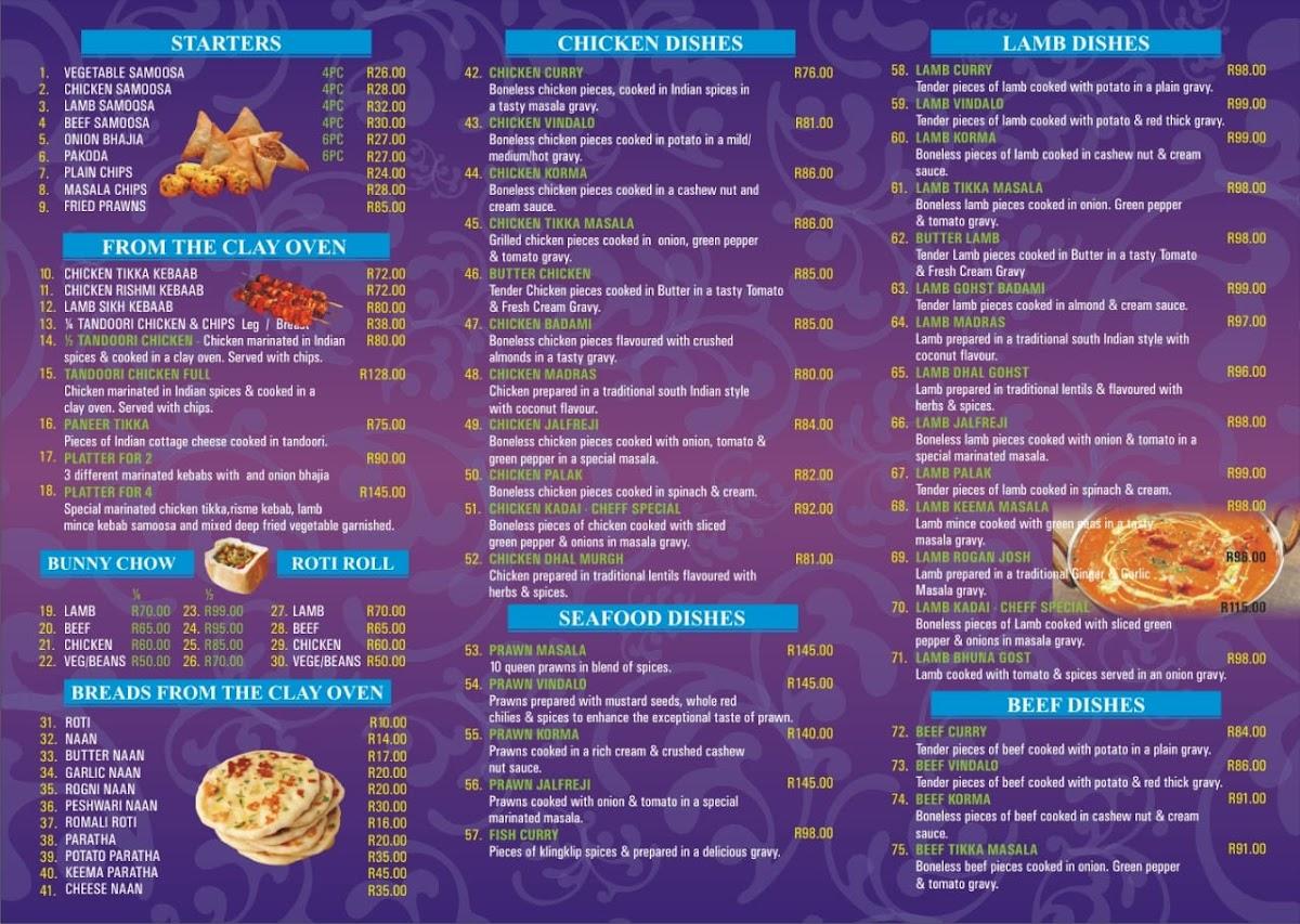 Menu at Noor Mahal restaurant, New Redruth