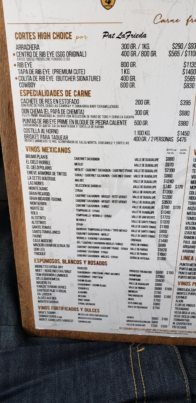 Carta del restaurante Sonora Grill Prime - Downtown Santa Fe, Ciudad ...