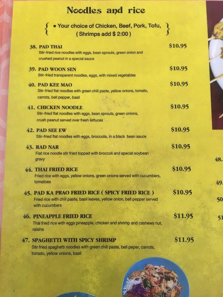 Menu at Thai 66 restaurant, Kingman