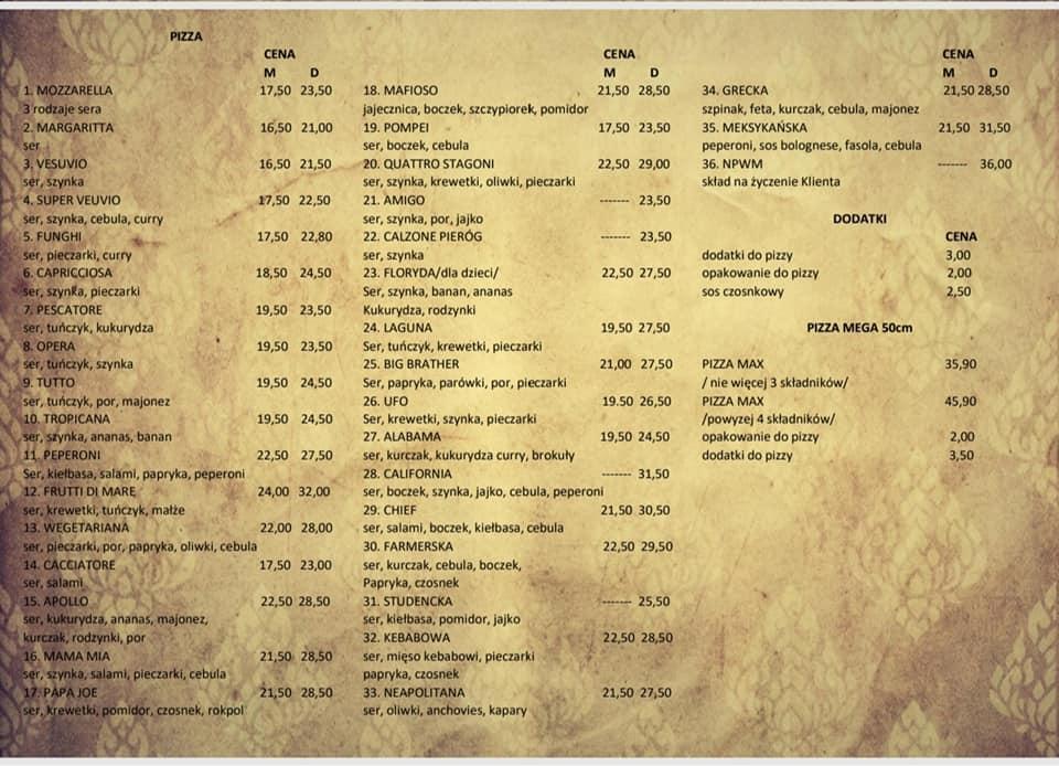 Menu at U Tomaszka restaurant, Ciechocinek