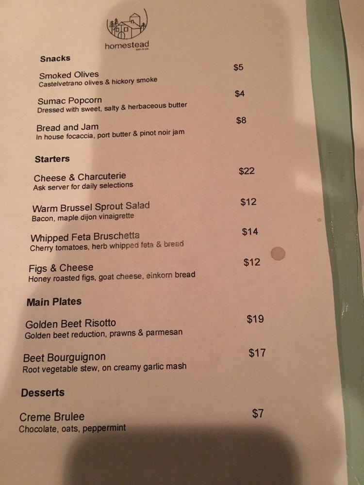 Menu at Homestead Bar À Vin, Regina