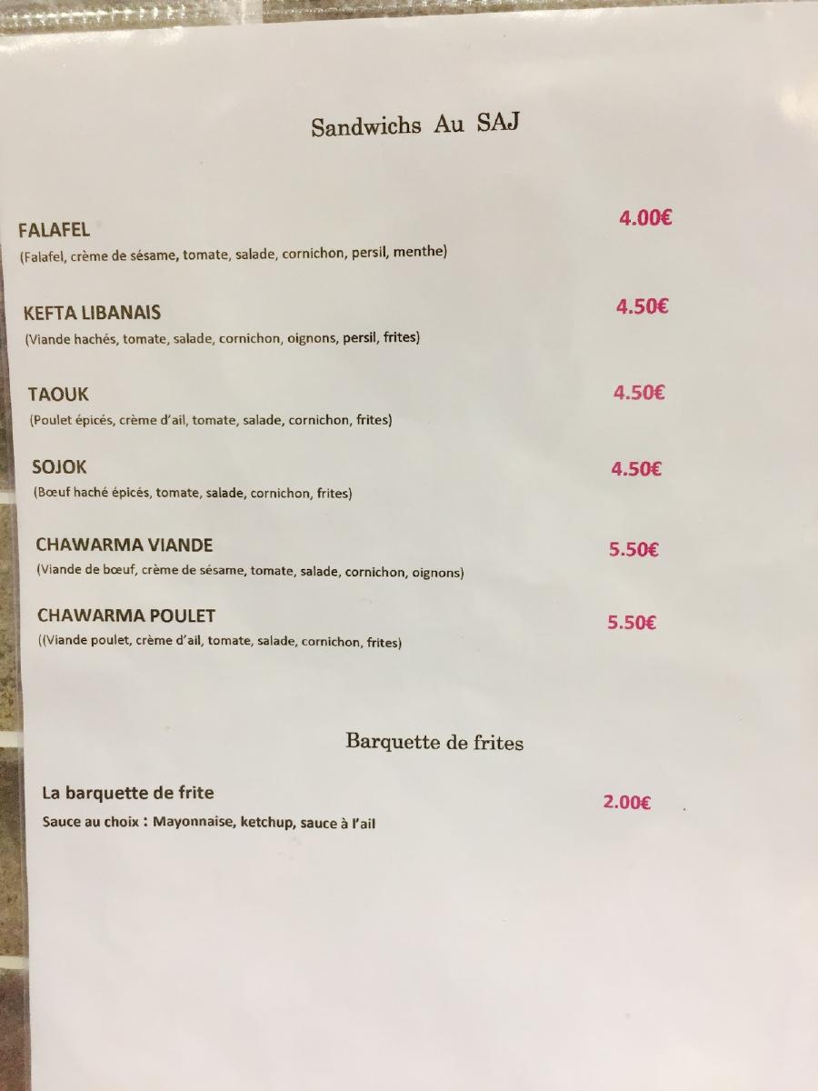 Menu au Le Saj restaurant, Lodève