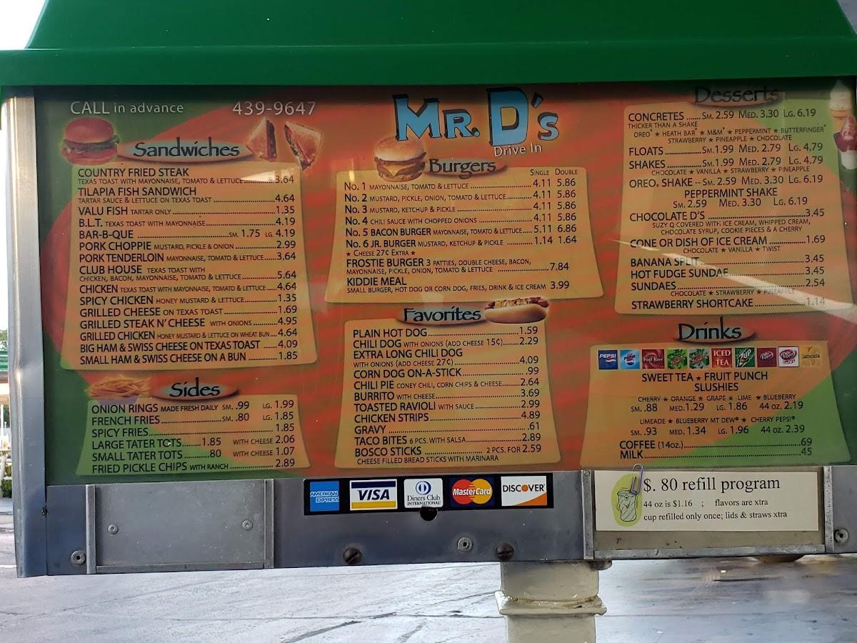 Menu at Mr D's restaurant, Benton