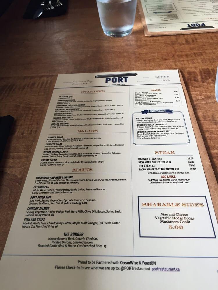 Menu at PORT restaurant, Pickering