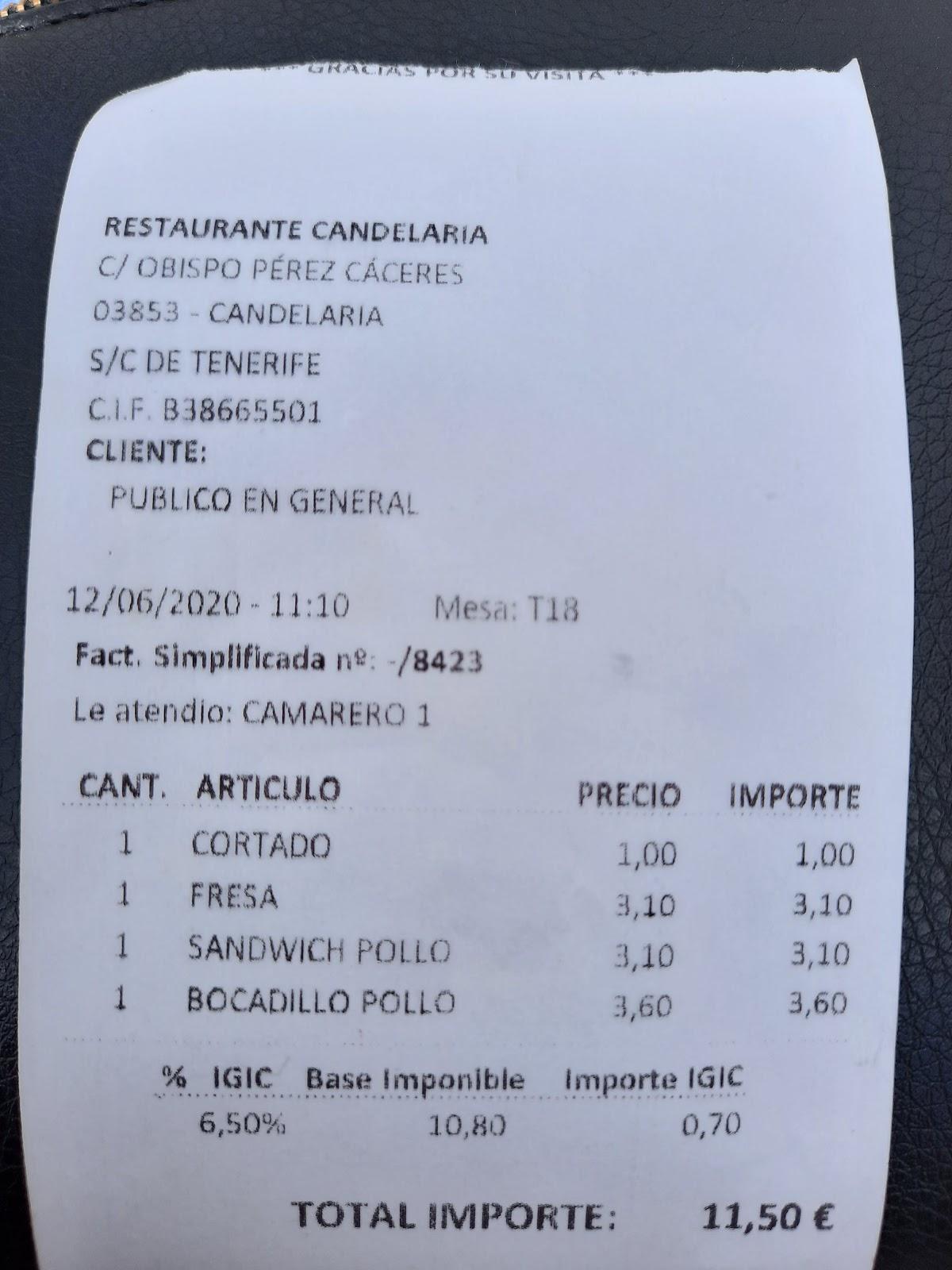Menu at Restaurante Candelaria, Candelaria