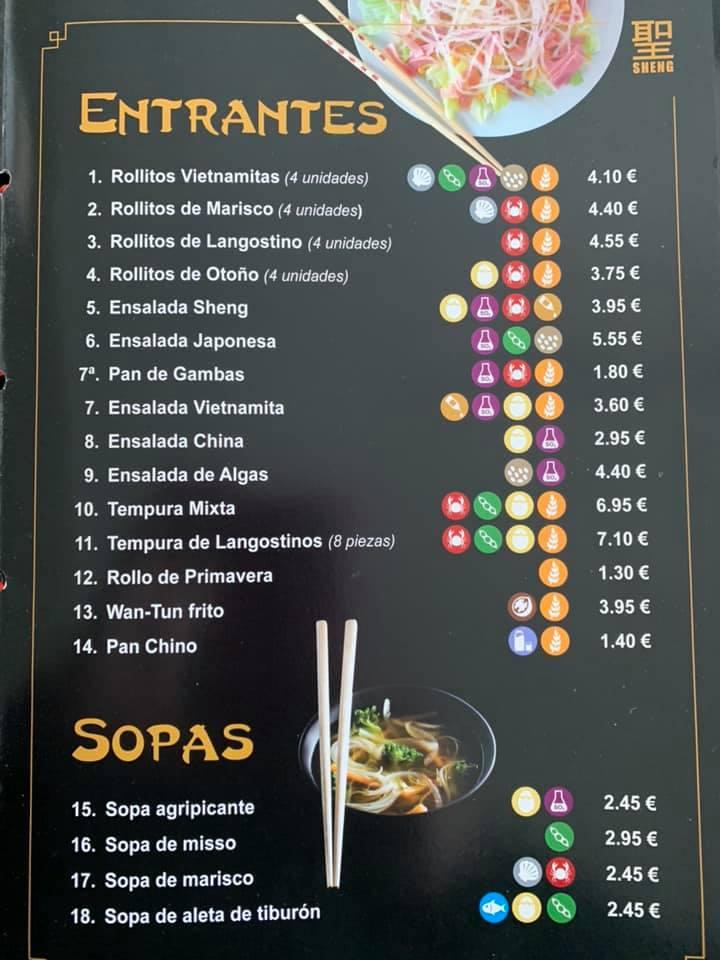 Carta de Restaurante Asiático Sheng, Carlet