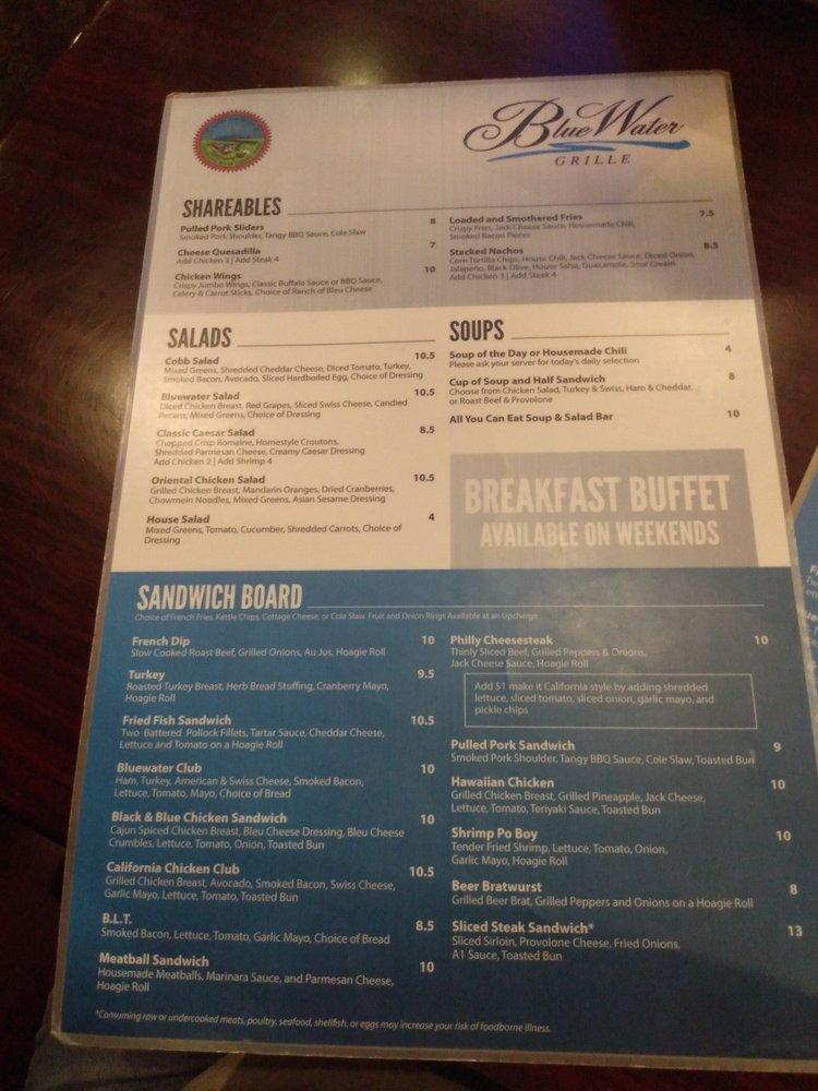 Menu at Bluewater Resort and Casino restaurant, Parker