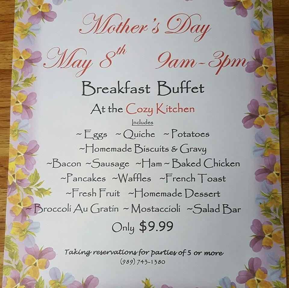 Menu at Cozy Kitchen restaurant, Corunna