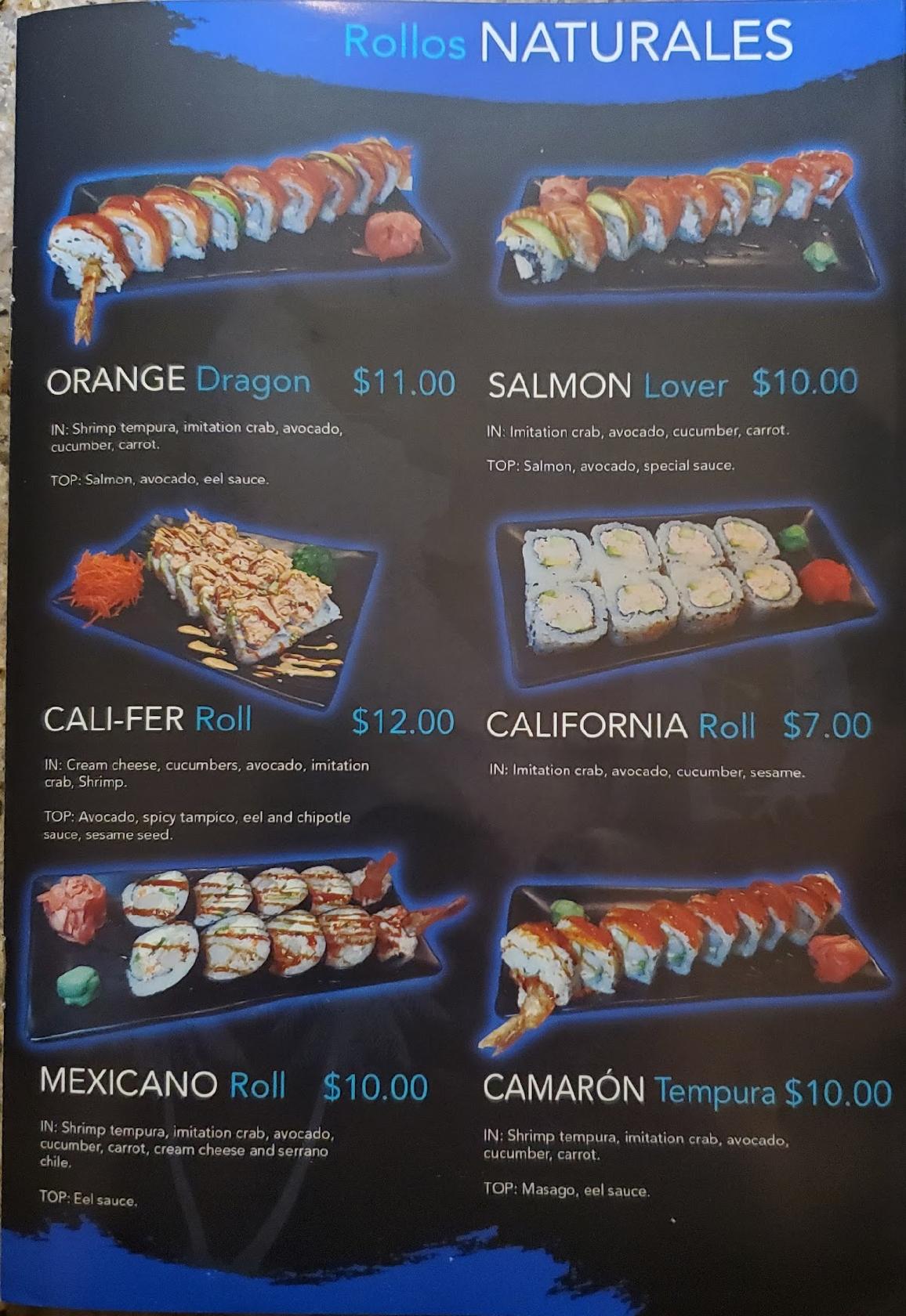 Menu at El Peri Sushi restaurant, Paramount