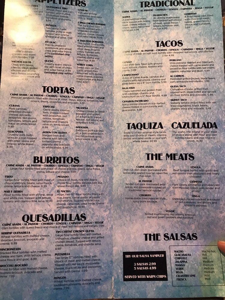 Menu at El Taco Macho restaurant, Painesville