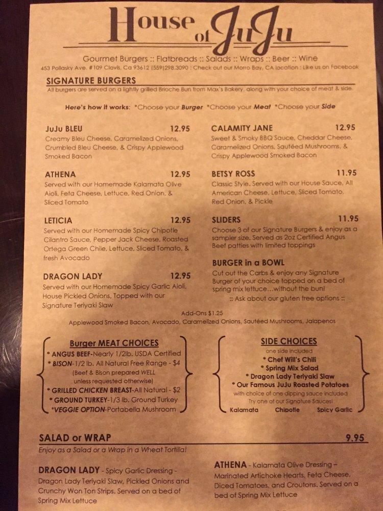 Menu at House of JuJu pub & bar, Clovis, 565 Pollasky Ave #101