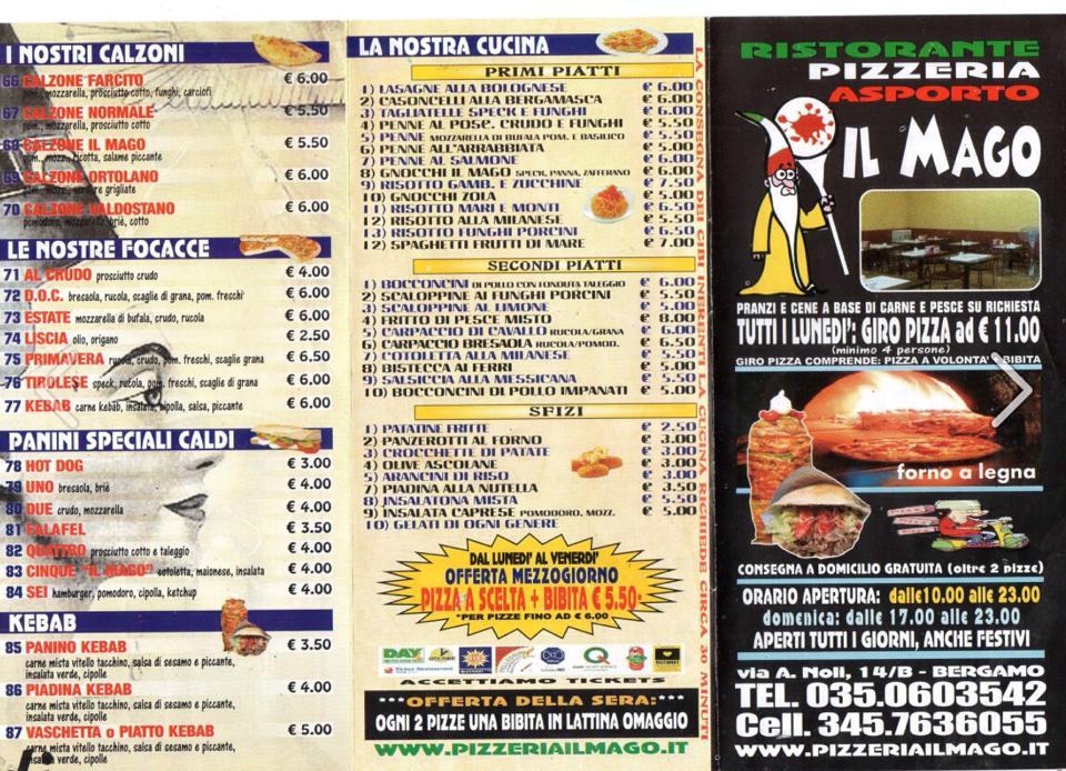 Menu da Il Mago pizzeria, Bergamo