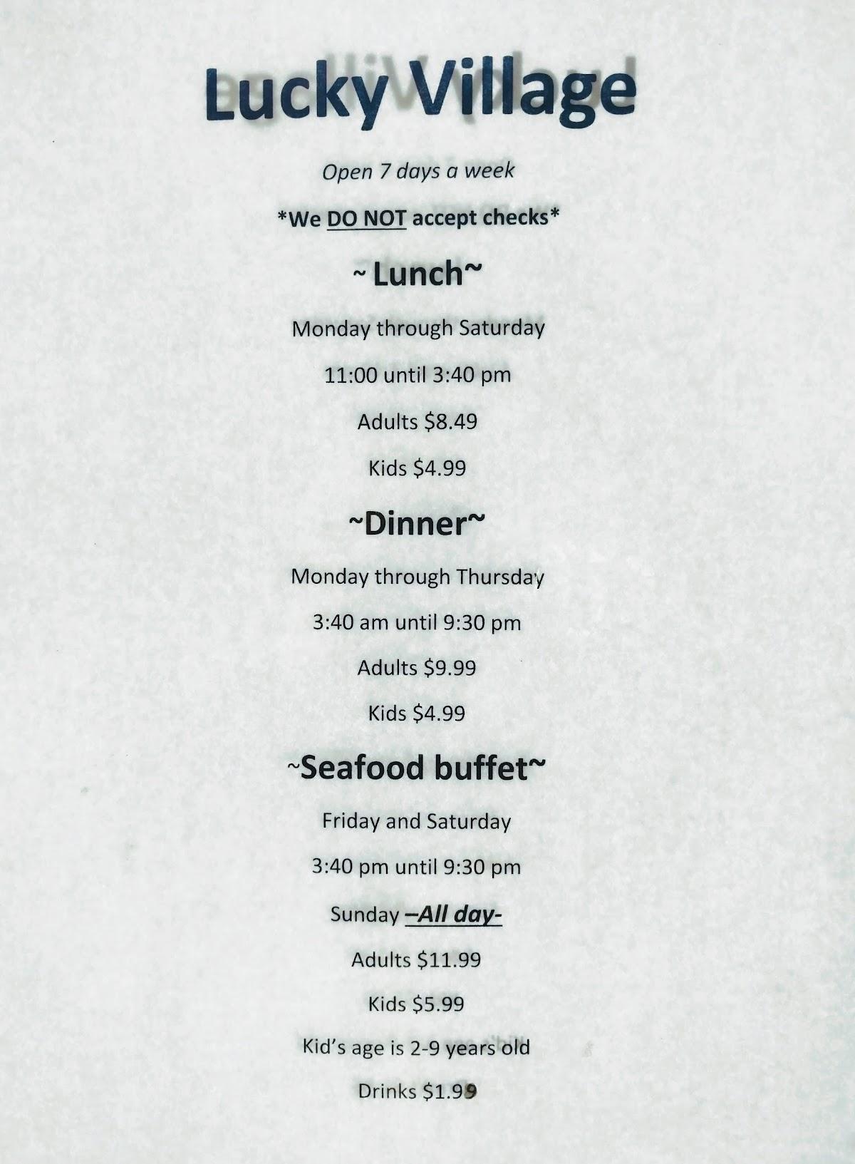 Menu at Lucky Village Chinese Buffet restaurant, Natchitoches