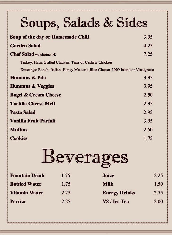 Menu at Moze Cafe, Lone Tree