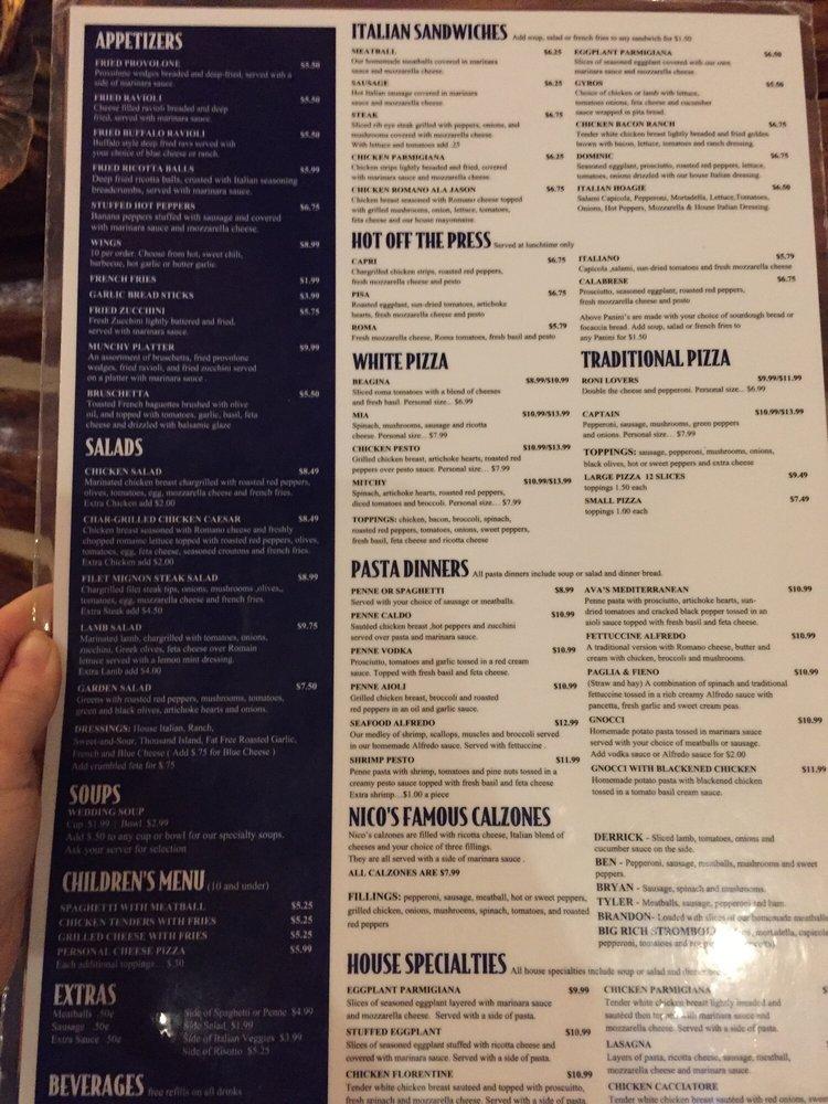 Menu at Nico Lucianos pizzeria, Ellwood City, 813 Woodside Ave