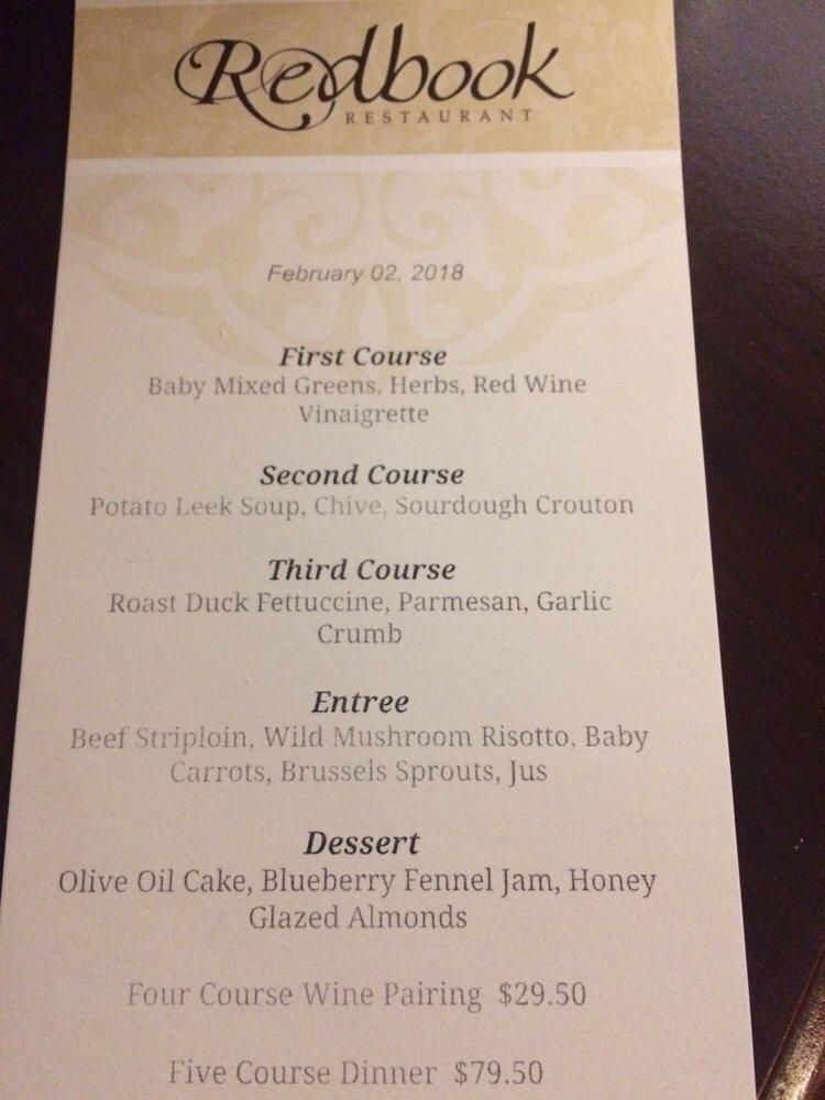 Menu at Redbook Restaurant, Charles Town