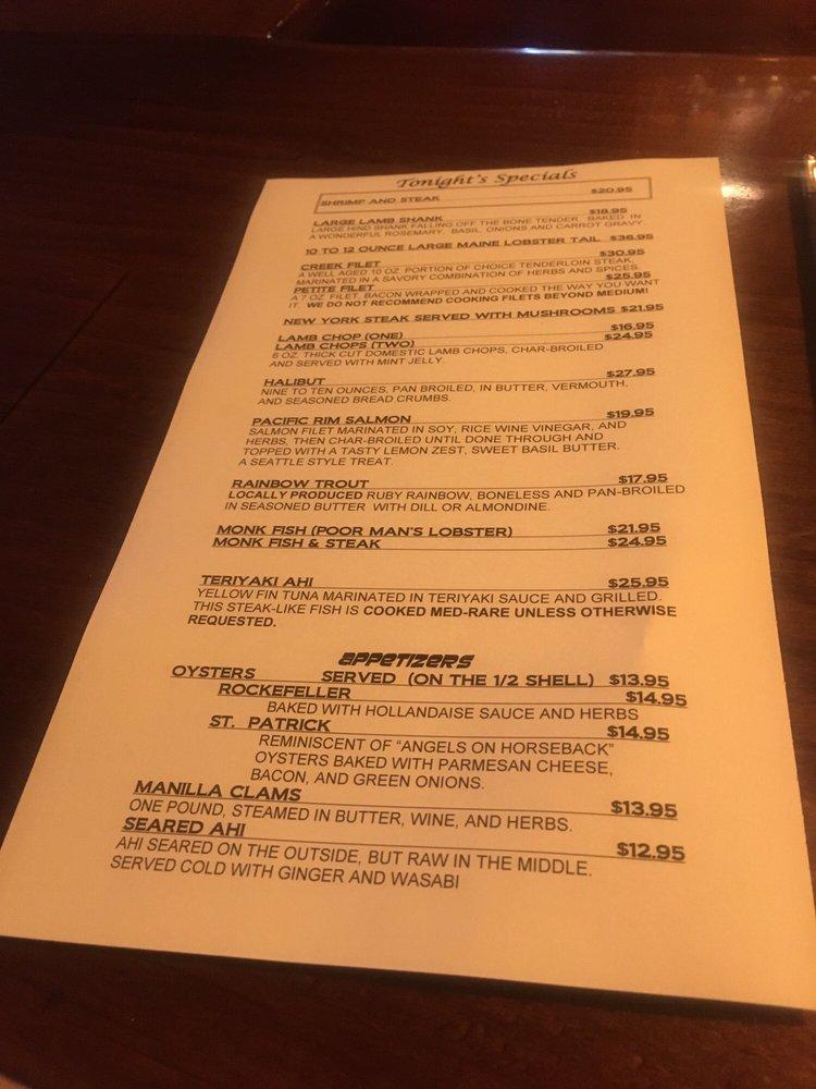Menu at Rock Creek Restaurant, Twin Falls