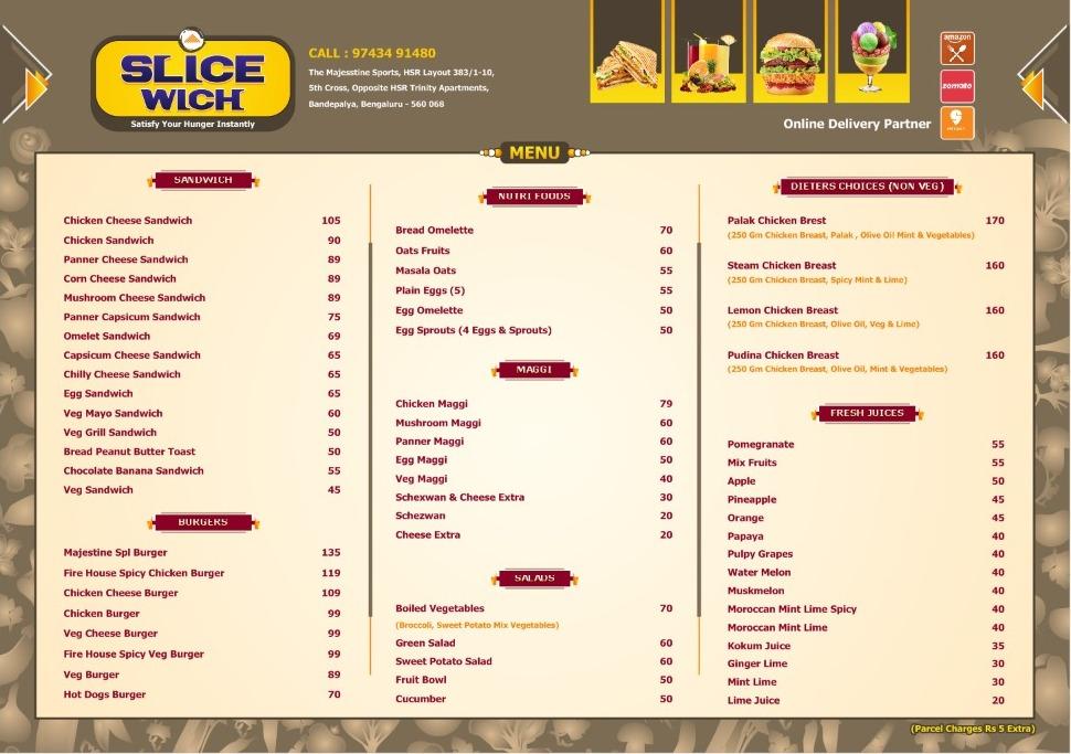 Menu at SLICE WICH, Bengaluru