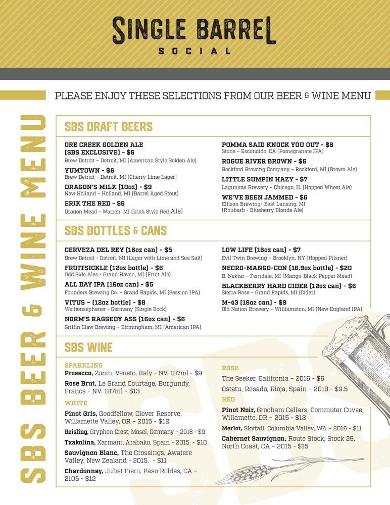 Menu at Single Barrel Social, Brighton