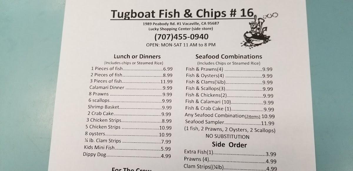 Menu at Tugboat Fish & Chips Vacaville fast food, Vacaville