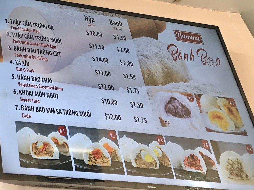 Menu at Yummy Banh Bao restaurant, Westminster