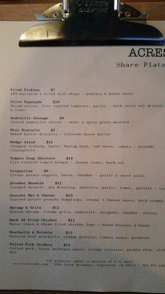 Menu at Acres pub & bar, Englewood
