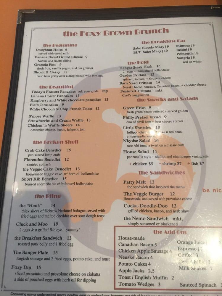 Menu at Foxy Brown restaurant, Fort Lauderdale