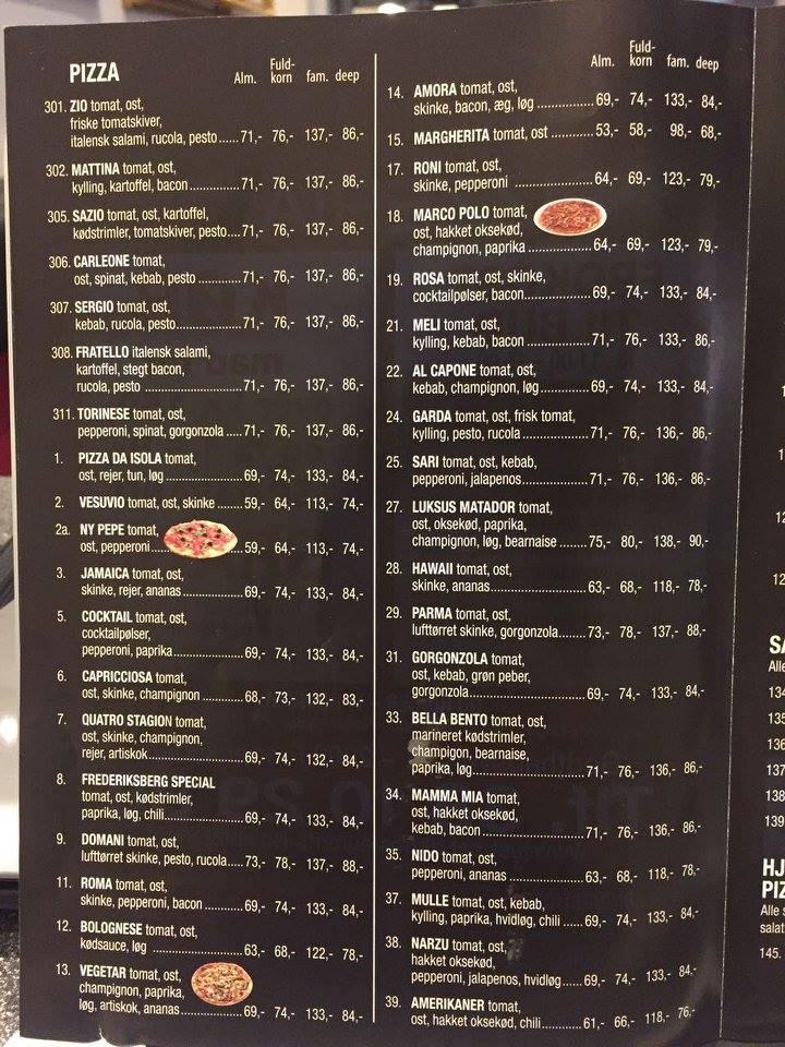 Menu at Isola Pizza pizzeria, Frederiksberg, Godthåbsvej 71