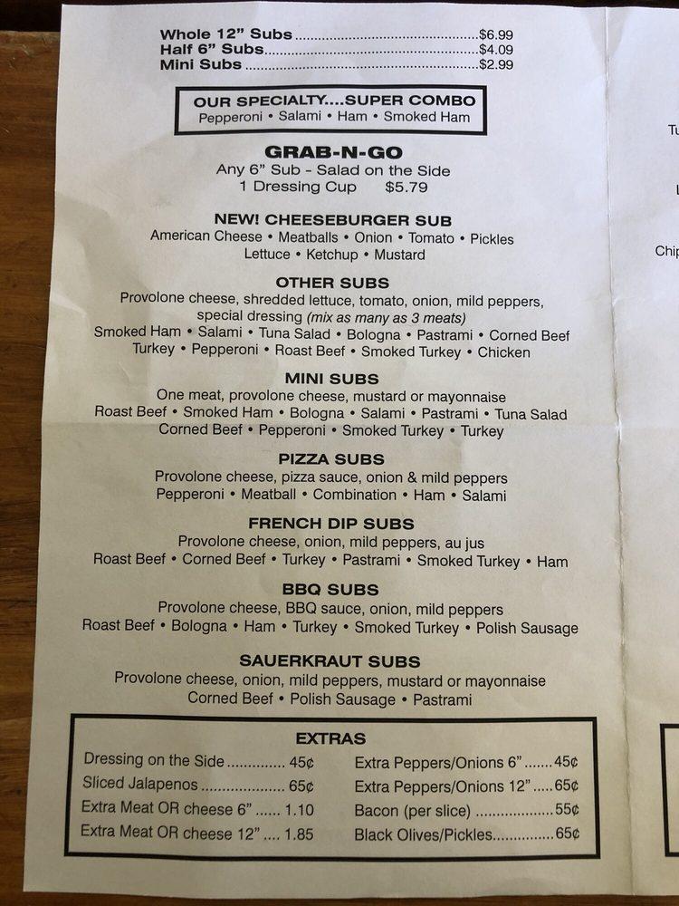 Menu at Sub Shop Deli restaurant, Webb City