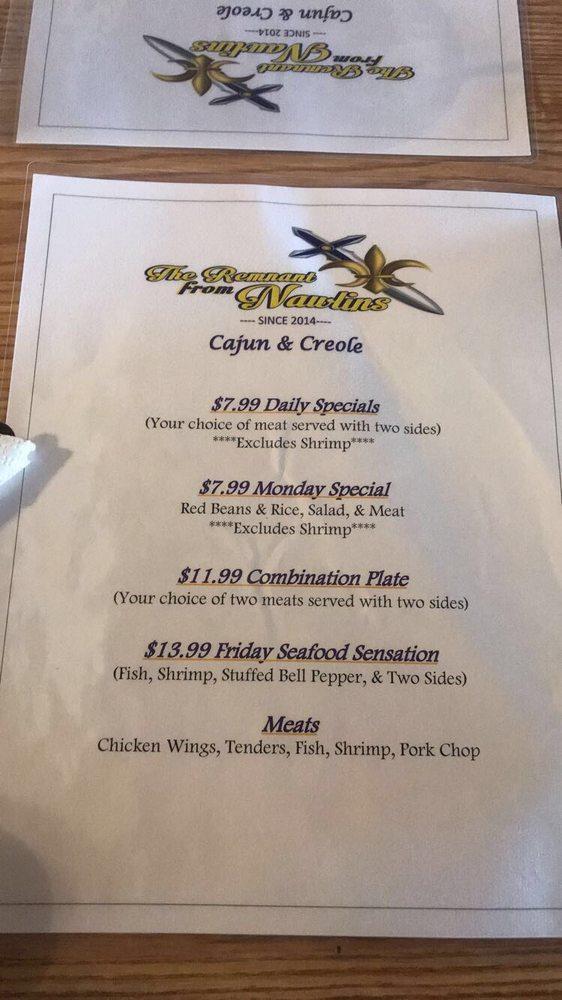 Menu at The Remnant Of Nawlins restaurant, Bryan
