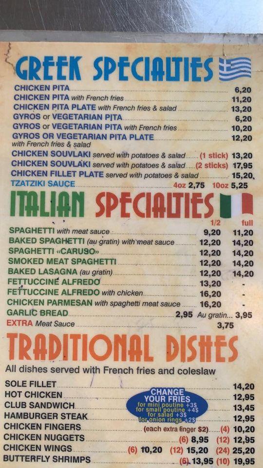Menu at Bayview Pizzeria, Kahnawake