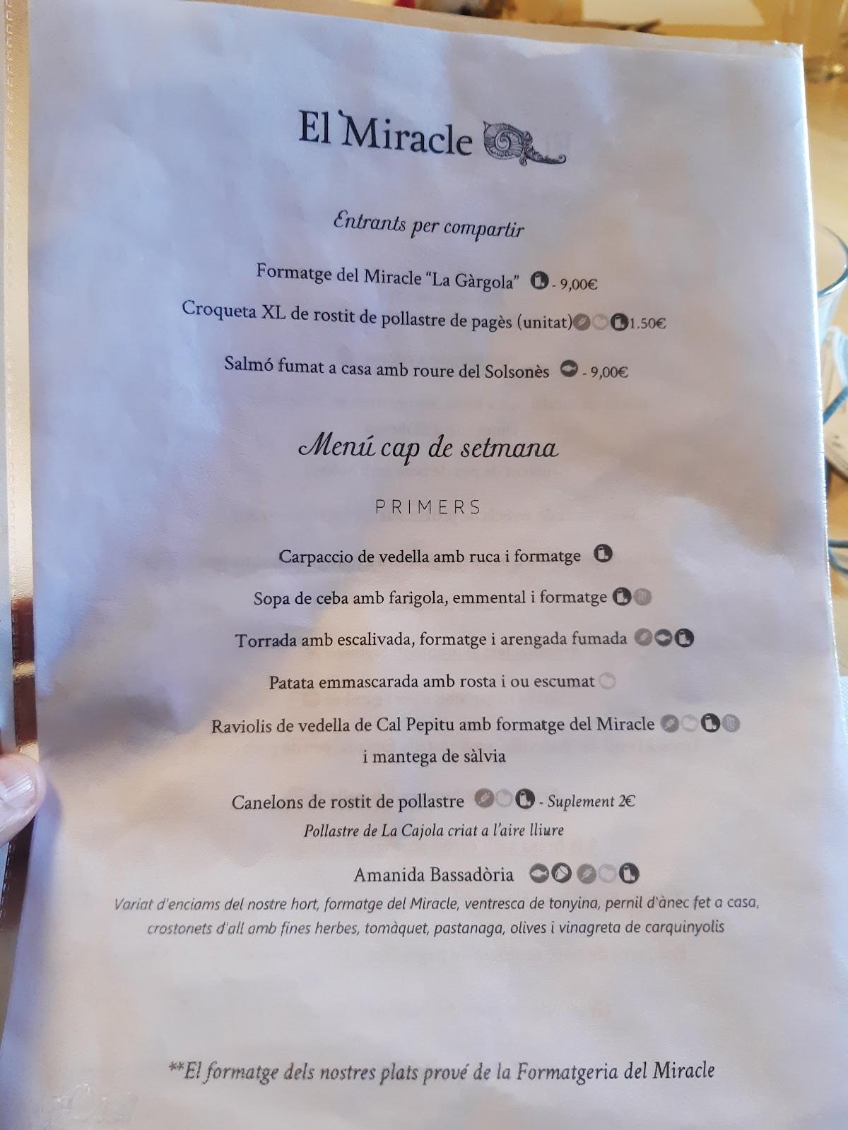 Menu at Cafeteria - Restaurant El Miracle, Riner