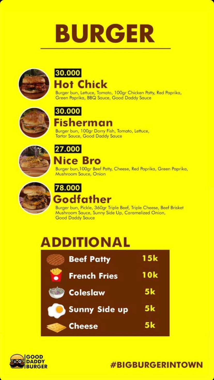 Menu at Good Daddy Burger Fatmawati restaurant, South Jakarta