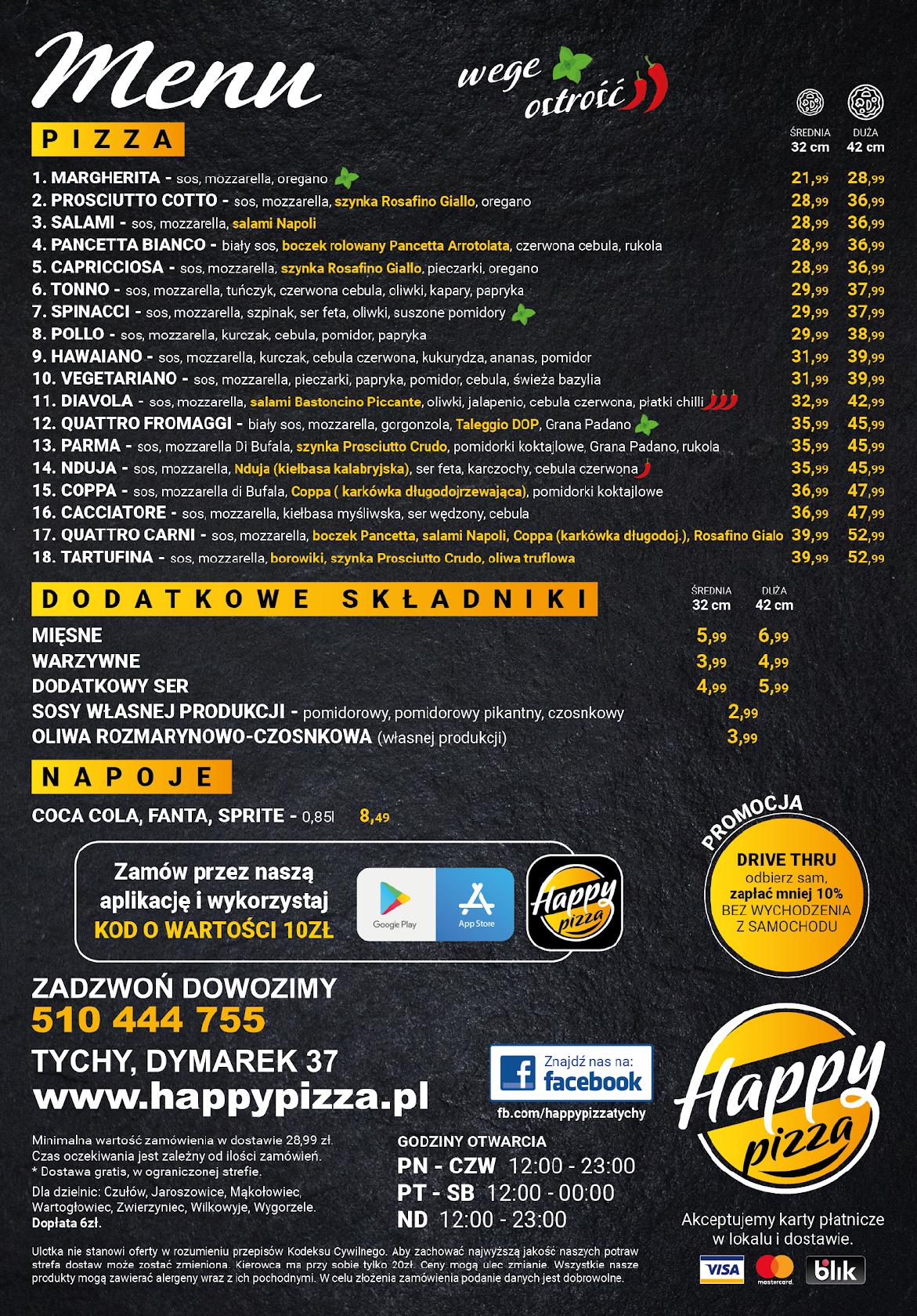 Menu at Happy Pizza pizzeria, Tychy