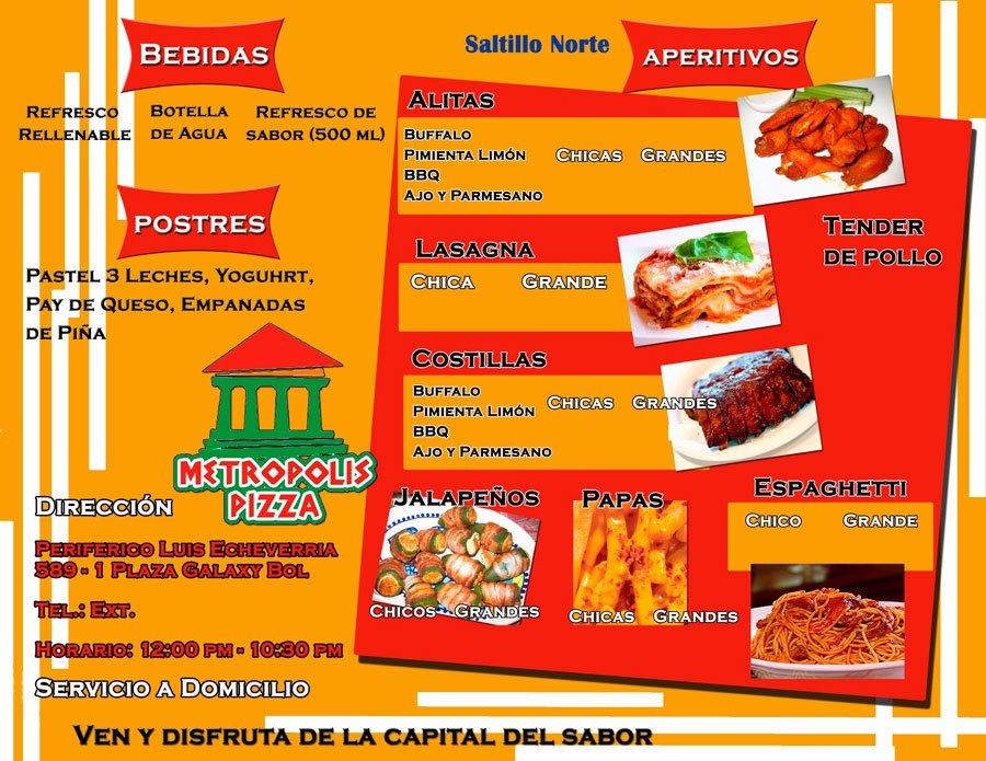 Menu at METROPOLIS PIZZA pizzeria, Saltillo