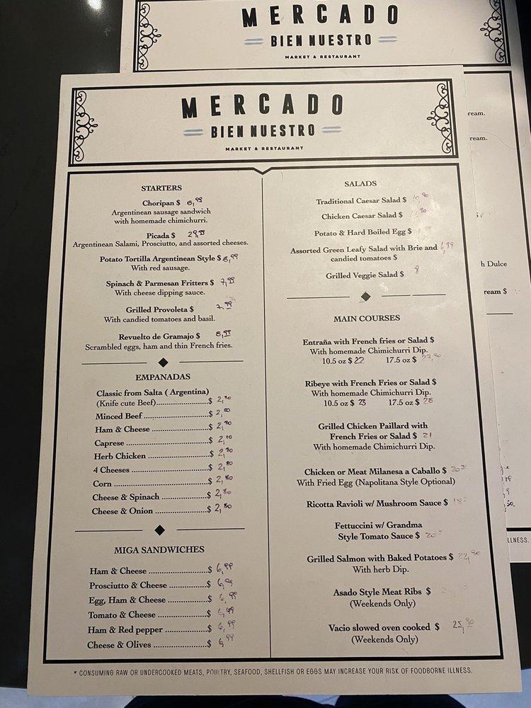 Menu at MERCADO BIEN NUESTRO restaurant, Weston
