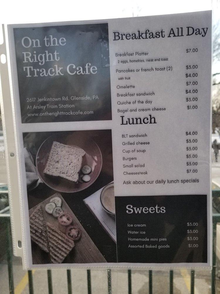 Menu at On The Right Track cafe, Glenside