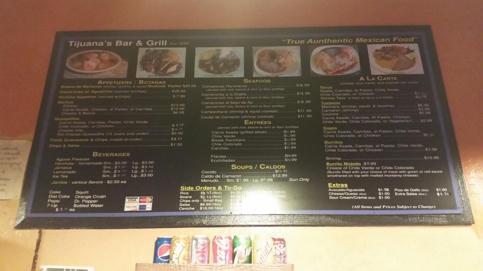 Menu at TJs Bar & Grill, Madera