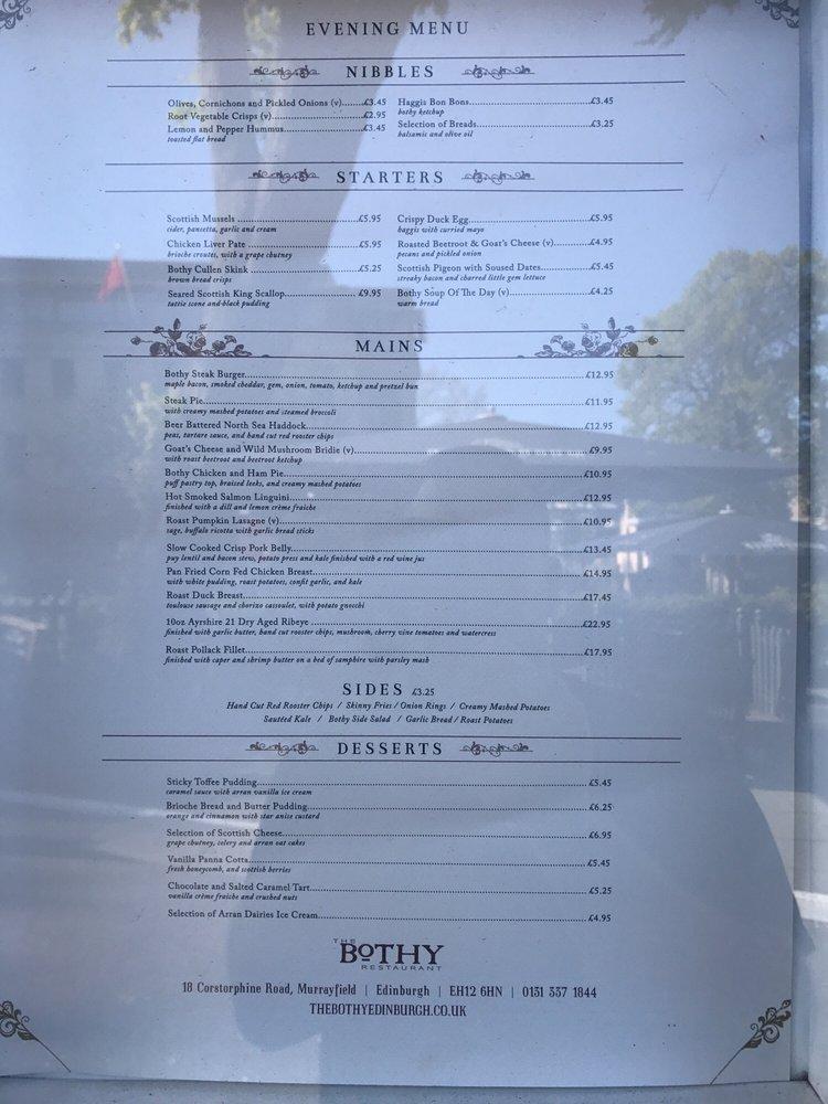Menu at The Bothy Murrayfield pub & bar, Edinburgh, 18 Corstorphine Rd
