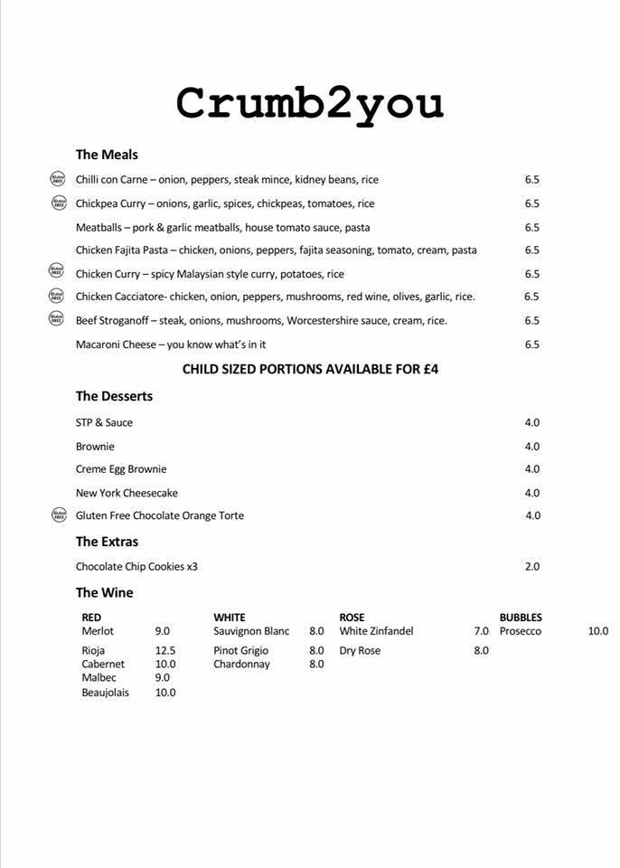 Menu at Crumb restaurant, Dumfries, 53 St Michael St
