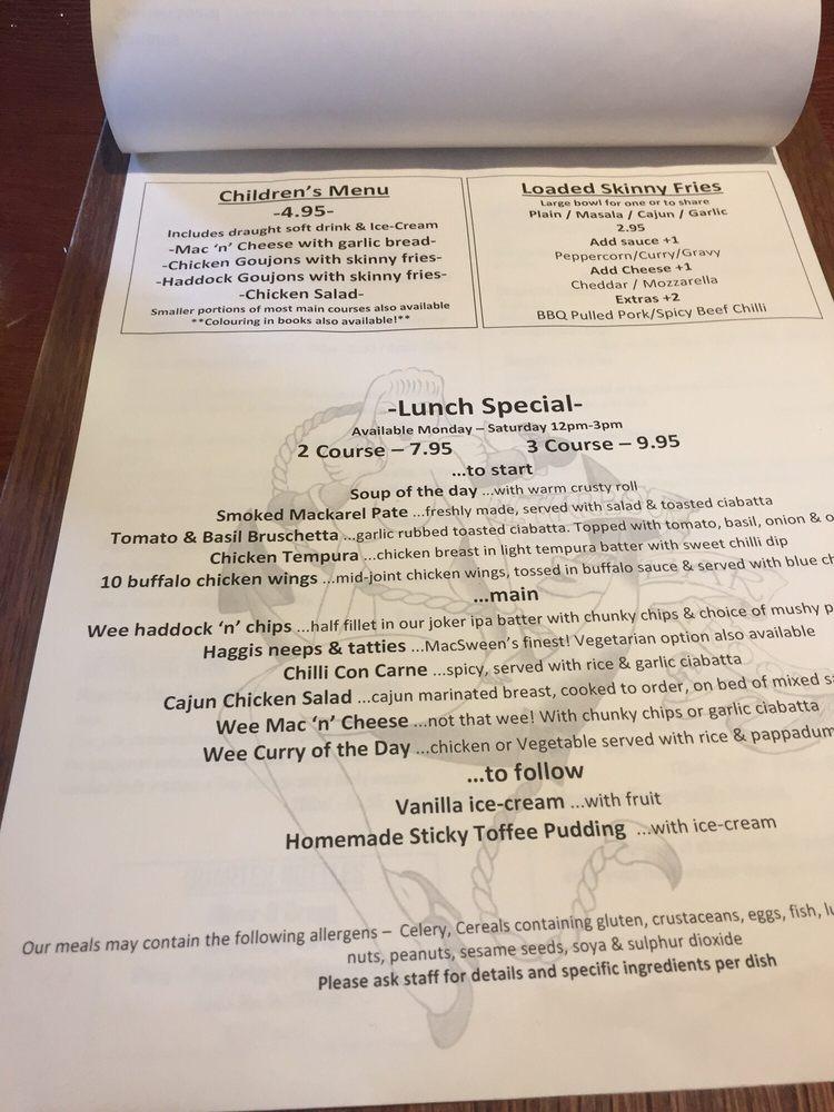 Menu at The Harbour Bar, Troon