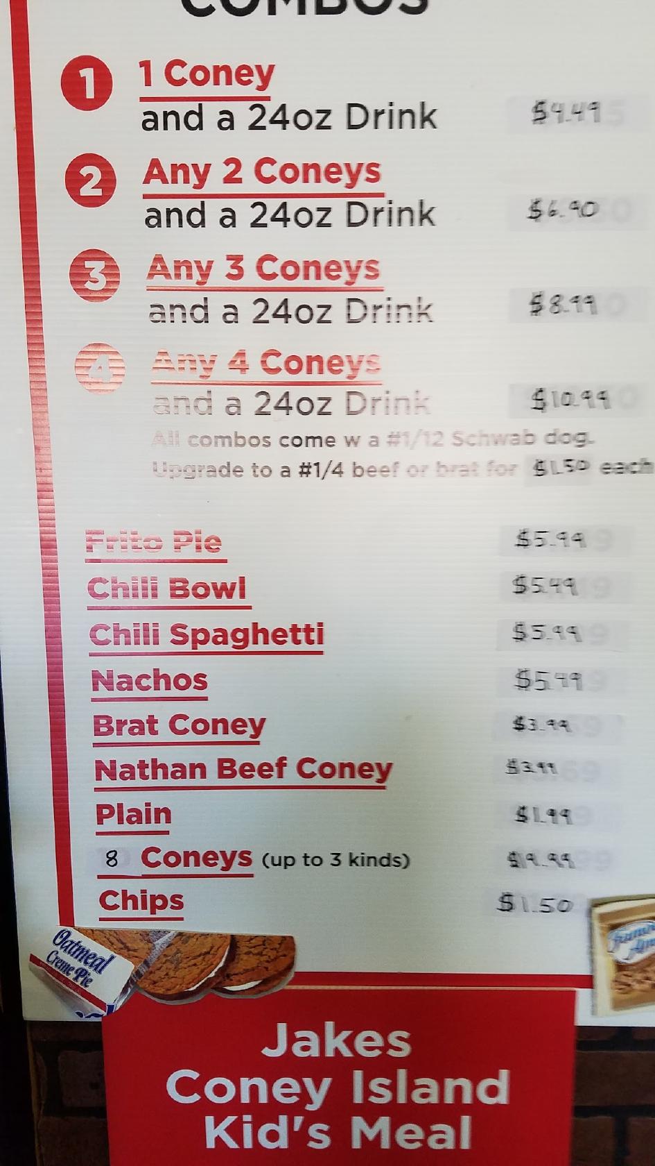 Menu at Jakes Coney Island restaurant, Edmond