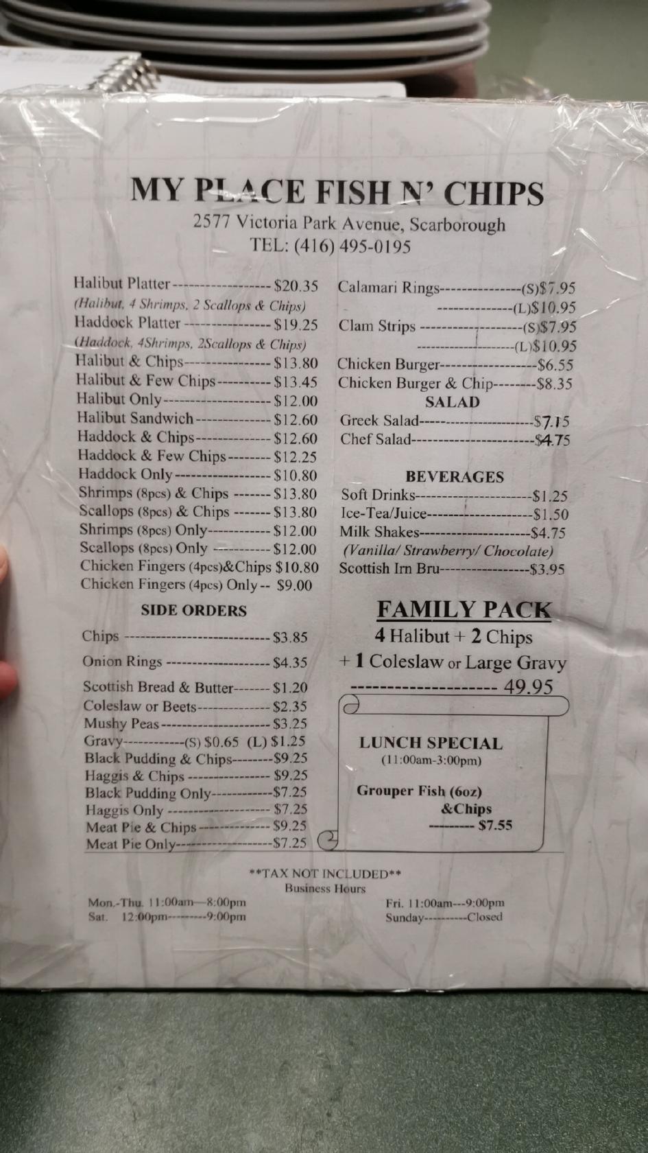 Menu at My Place Fish & Chips restaurant, Toronto
