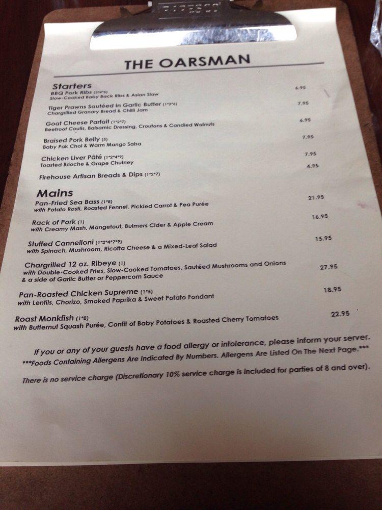 Menu at The Oarsman pub & bar, Dublin