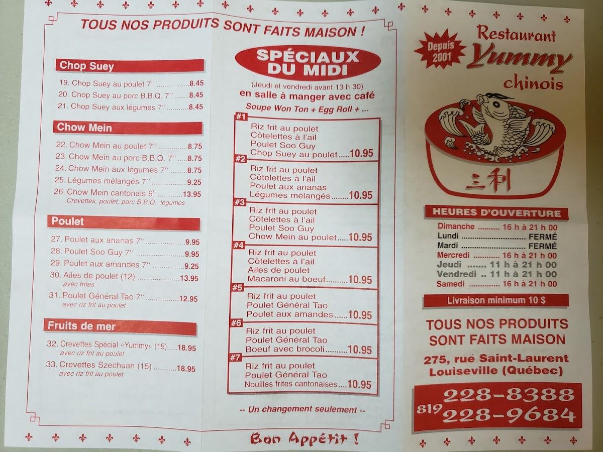 Menu au Restaurant Yummy Chinois, Louiseville